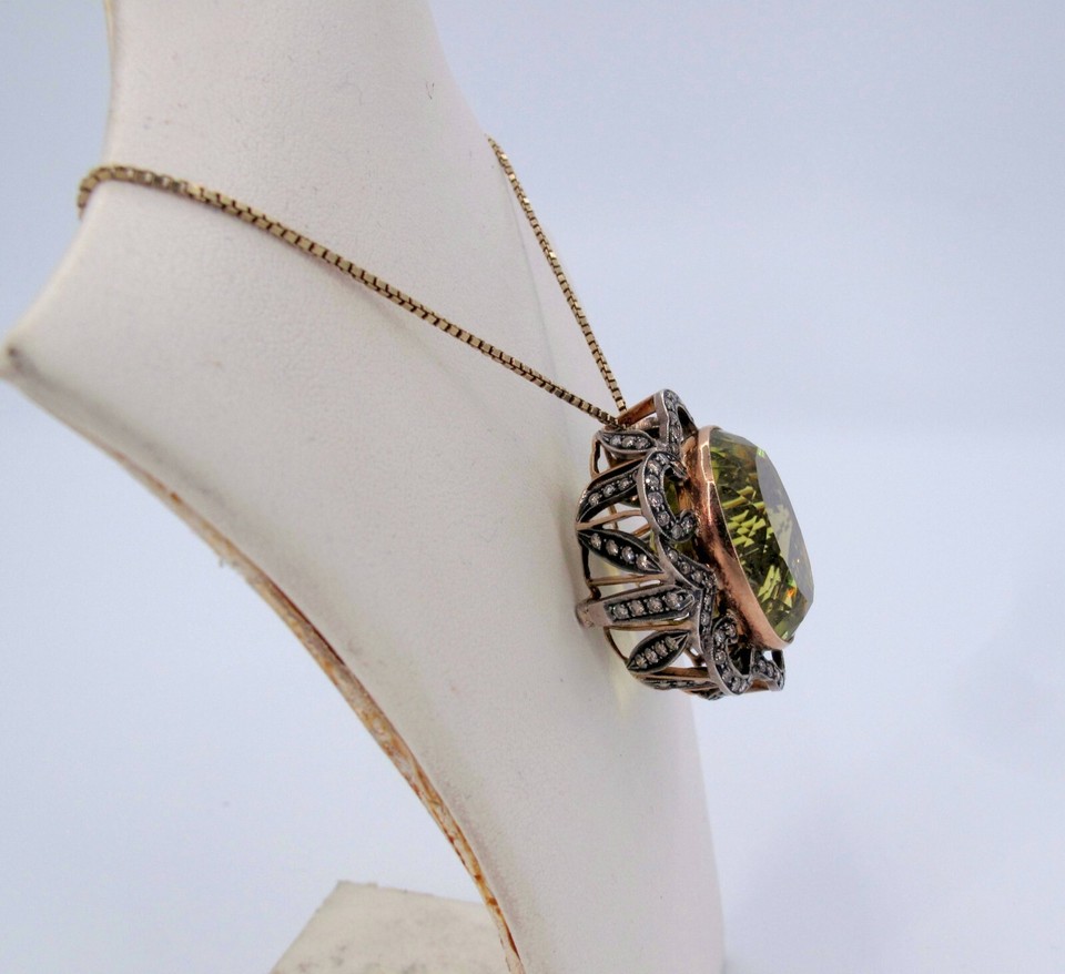 Vintage 18K Gold & Sterling Silver Citrine & Diamond Pendant Fine ...