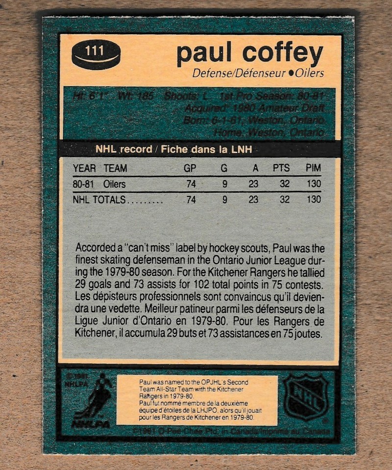 Paul Coffey OPC Rookie hockey card # 111 | eBay