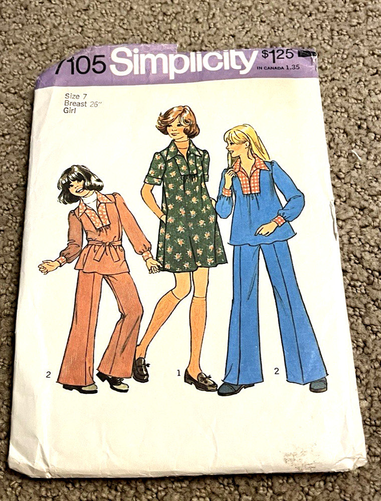 Vintage 1975 Simplicity Pattern #7105 Size 7 Dress Pant Suit