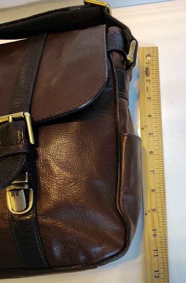 Fossil Brown Leather Travel Bag, Laptop Briefcase, Adjustable Strap ...