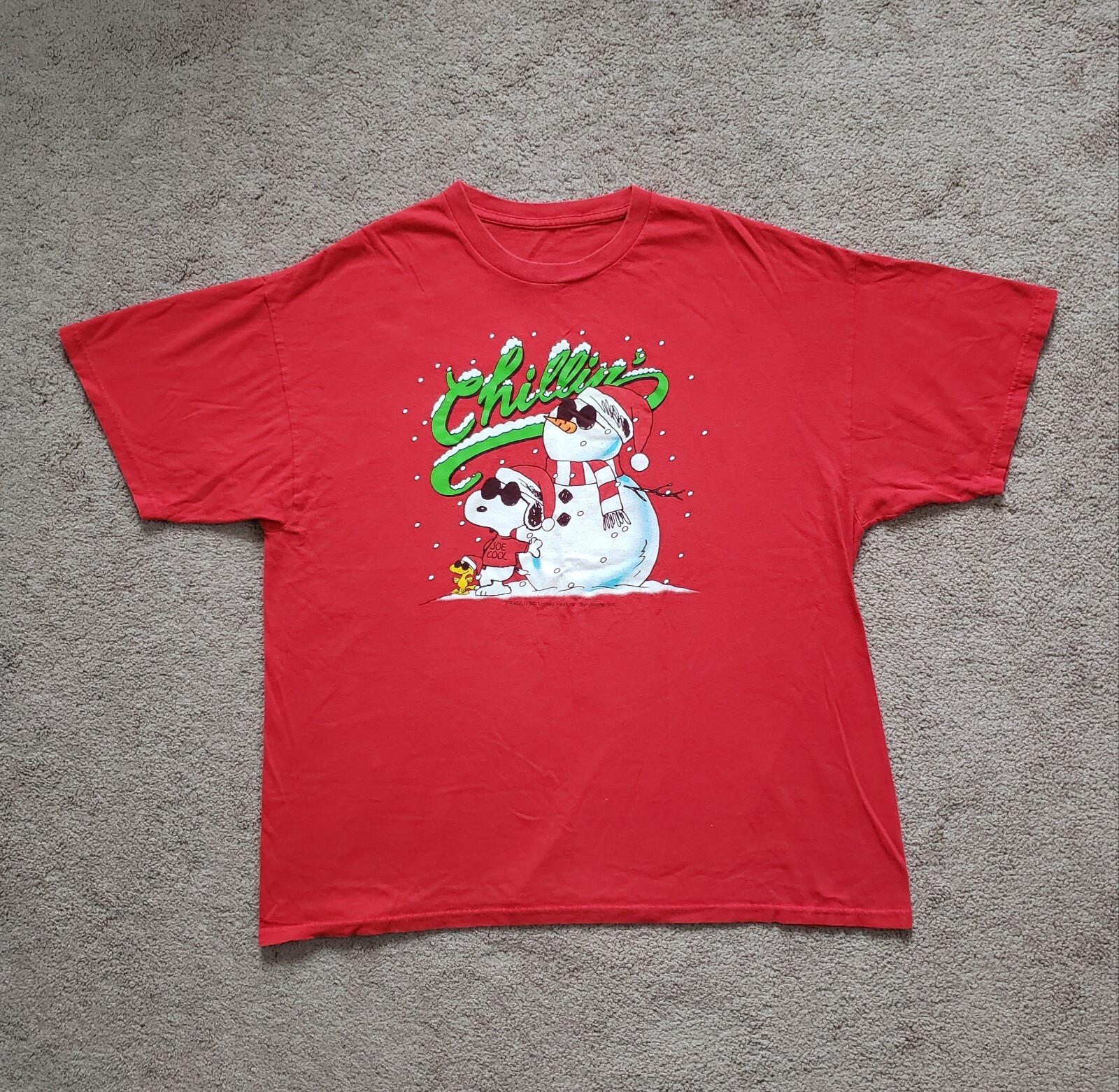 Vintage Y2K Peanuts Chillin Size XL Joe Cool Red Snoopy Snowman T-Shirt ...