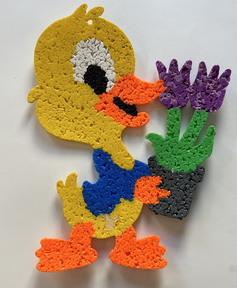 Vintage Melted 18" Plastic Popcorn Duck w/ Tulips Wall Hanging ...