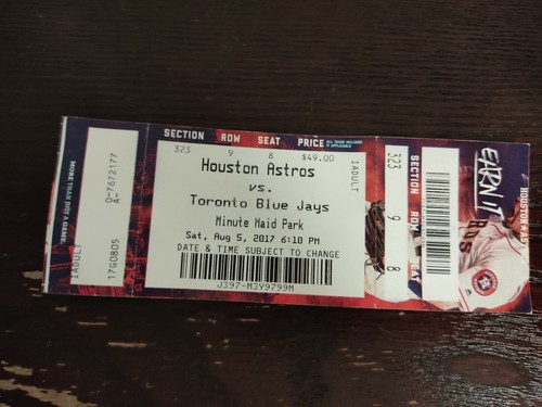 2017 Houston Astros 08/05/17 Home Game Ticket Stub (Championship season ...