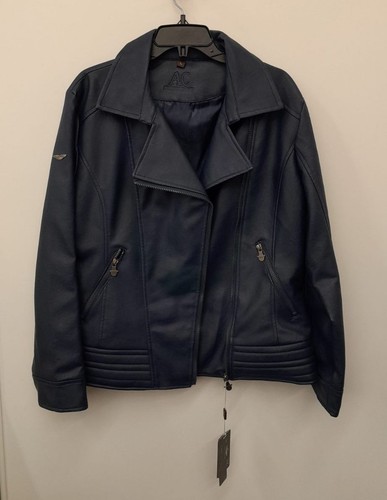 AC Luxury Collection Women's Navy Blue Size Large Leather Moto Jacket ...