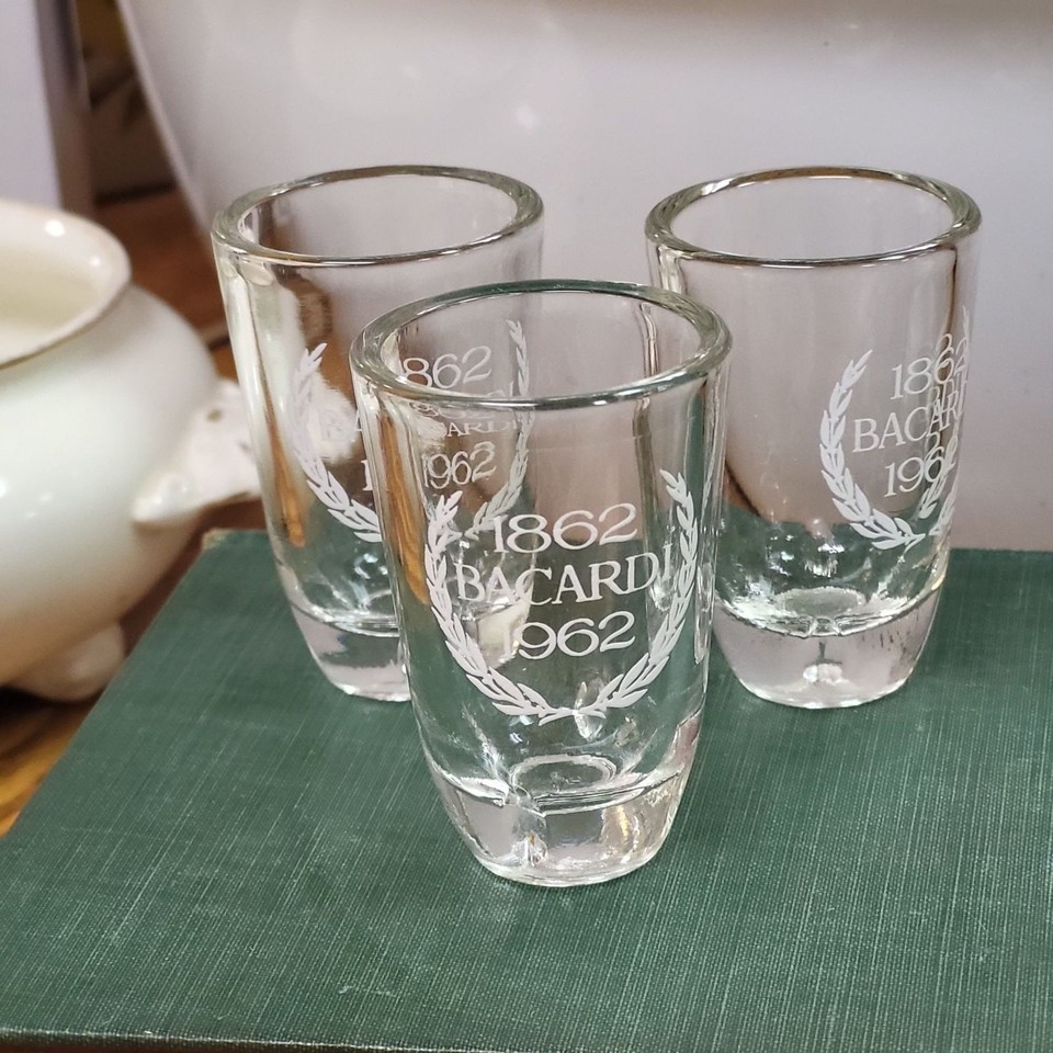 Vintage Bacardi Shot Glasses 1862–1962 Centennial Etched Logo Barware ...