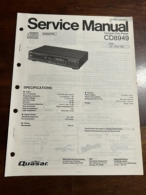 Quasar CD8949 Compact Disc Player CD Service Manual OEM Vintage ...