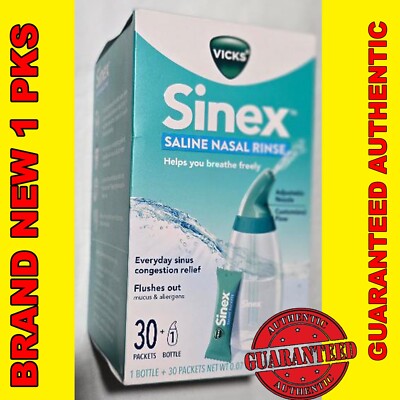 Vicks Sinex Saline Nasal Rinse Starter Kit, Drug Free Saline EXP 2027 ...
