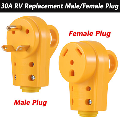 RV Heavy Duty 125V 30Amp Male/Female Plug Replacement Yellow Grip ...