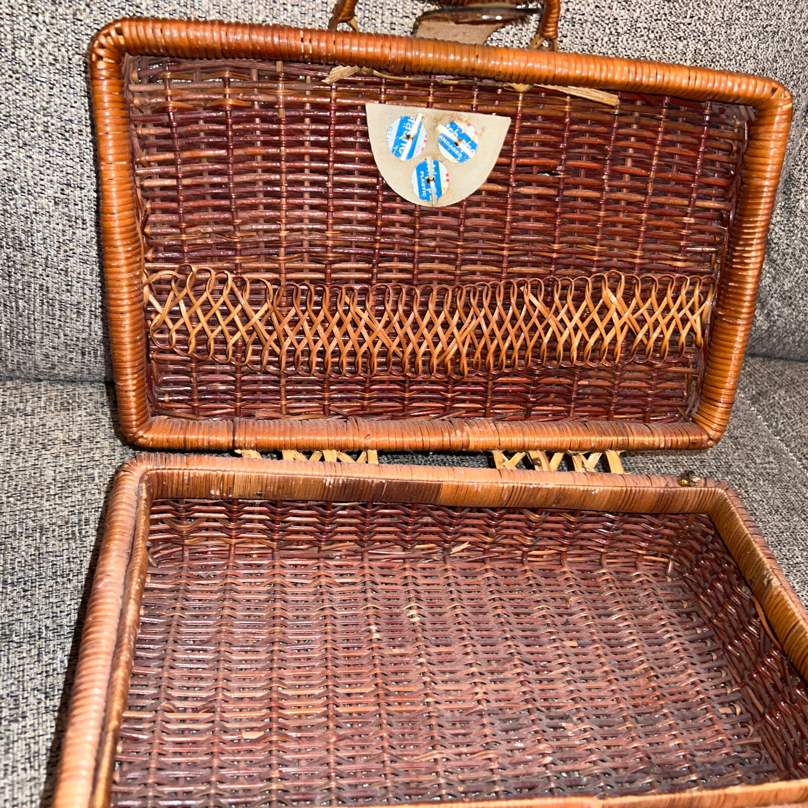 Vtg Wicker Hobo Rectangular Wicker Suitcase Bag Wicke… - Gem