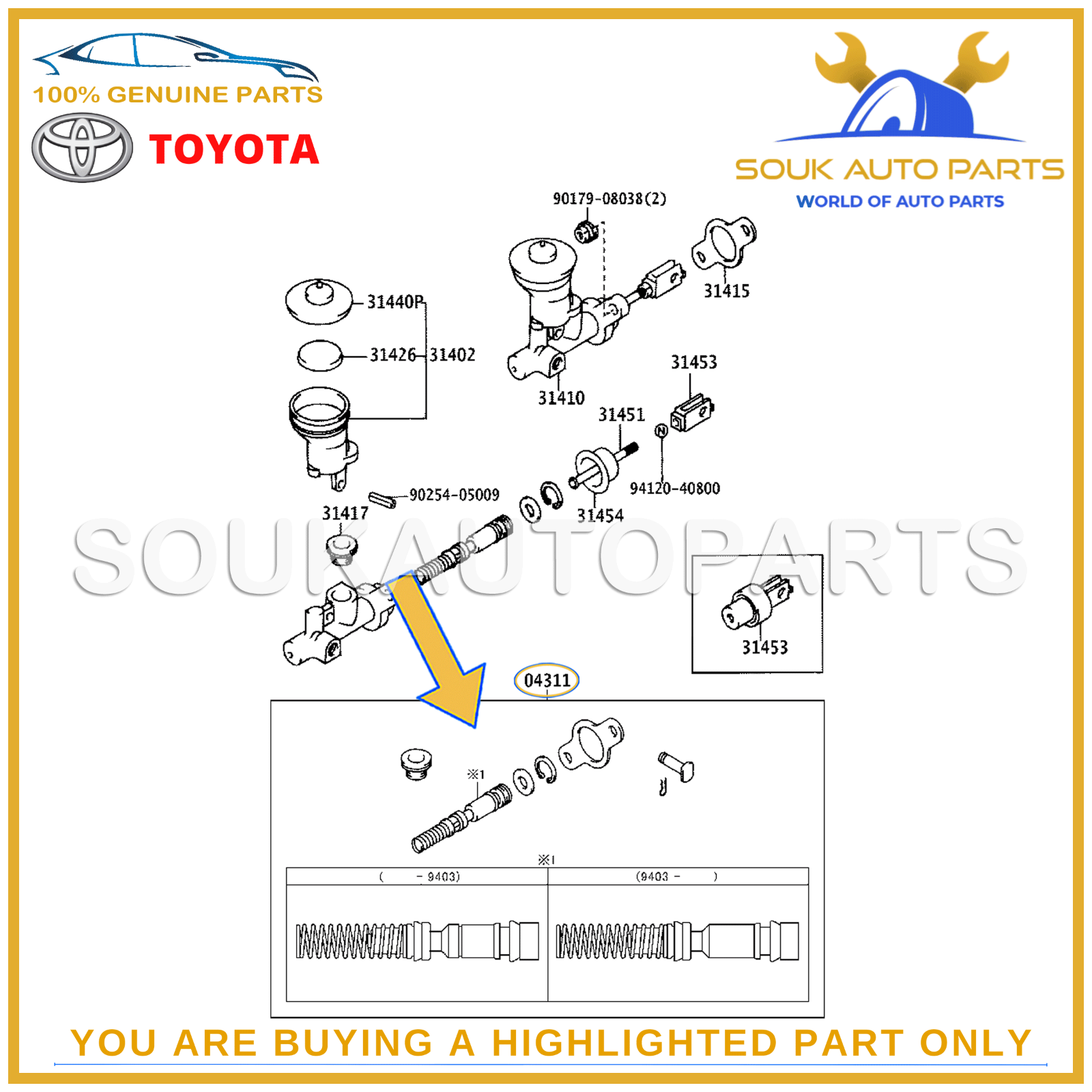 04311-12080 Genuine Toyota CYLINDER KIT, CLUTCH MASTER 0431112080 OEM ...