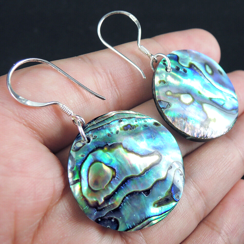925 Sterling Silver Round Natural Paua Abalone Shell Earrings Jewellery ...