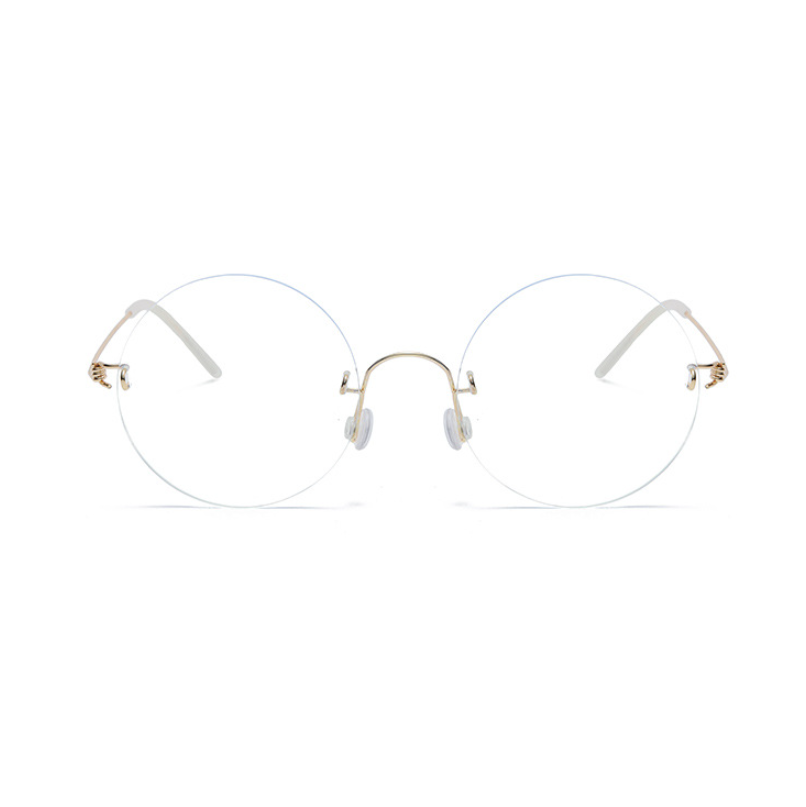 Metal Alloy Rimless Round Eyeglasses Men Women Anti Blue Light Glasses ...