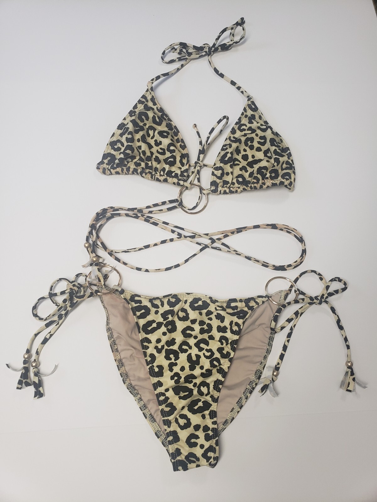 Bananhot Leopard Print Tri Bikini Size Large Swim Hal… - Gem