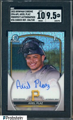 2023 Bowman Chrome Prospect HTC Choice Axiel Plaz 1st /150 SGC 9.5 W ...