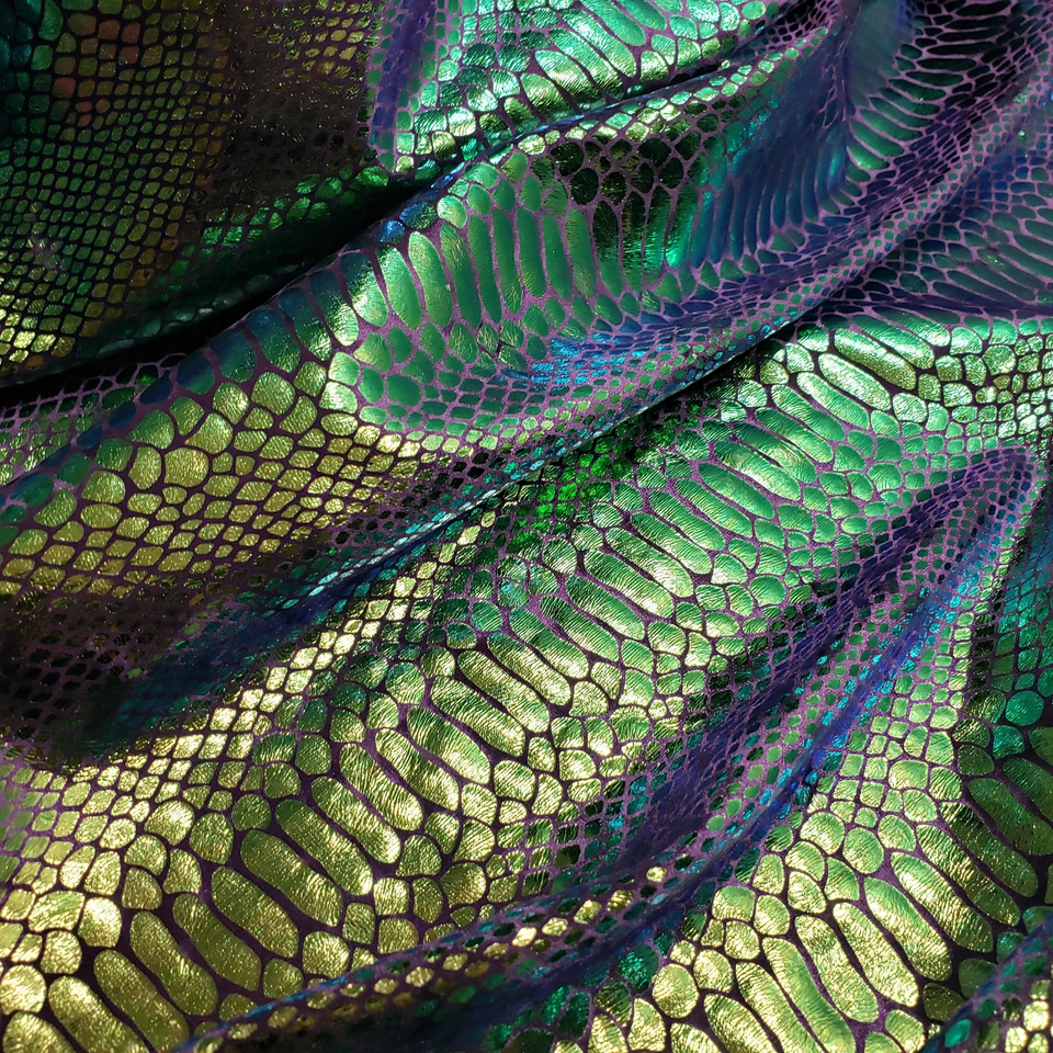 Light Green Metallic Exotic Two Tone Dragon Scales on Purple Crushed ...