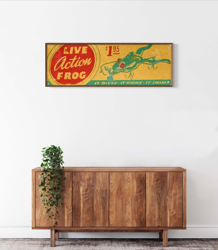 LIVE ACTION FROG FISHING LURE TIN SIGN 11x4 inch DIVES KICKS SWIM BASS ...