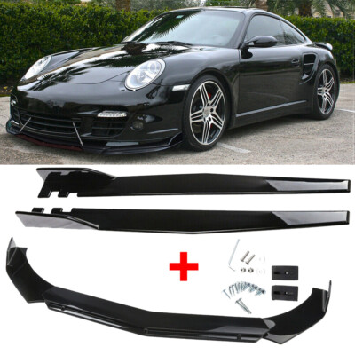 Black Porsche 911 996 997 Front Bumper Lip Spoiler Splitter + Side ...