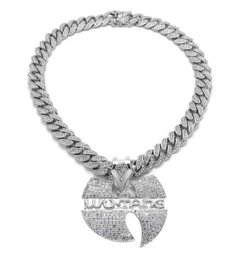 ICED WU-TANG CLAN PENDANT SILVER CUBAN LINK CHAIN NECKLACE RAP HIP HOP ...