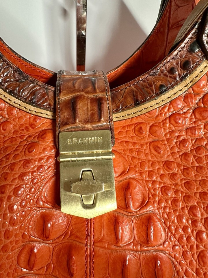 Brahmin Elisa Satchel Orange handbag 15”W x 13”H x 5” Comes w/Dustbag ...