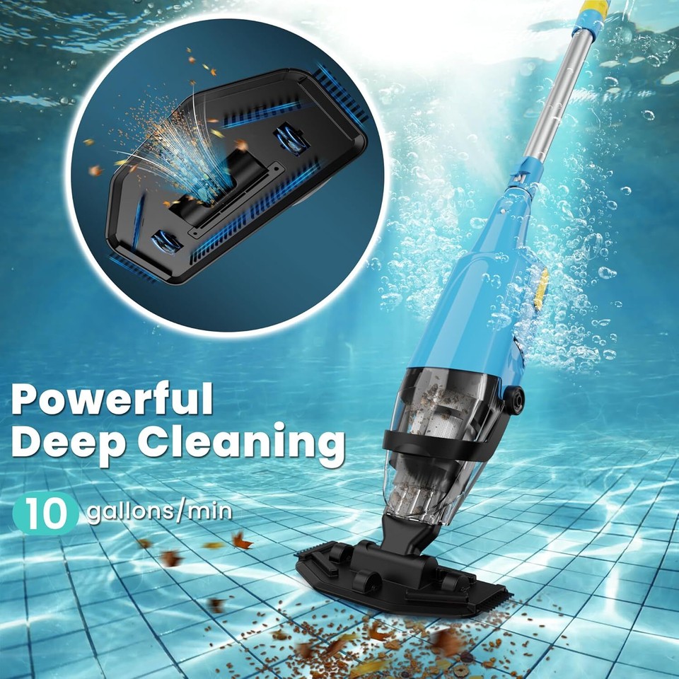 Cordless Rechargeable Pool Vacuum Handheld Pool Cleaner w/ Telescopic ...