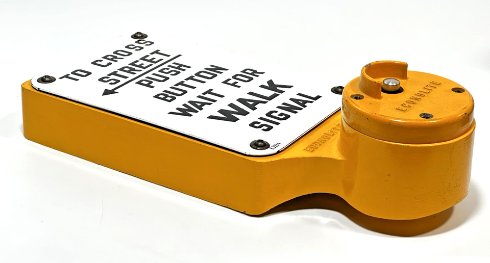 NOS Econolite Pedestrian Crosswalk Signal Push Button Porcelain Sign ...