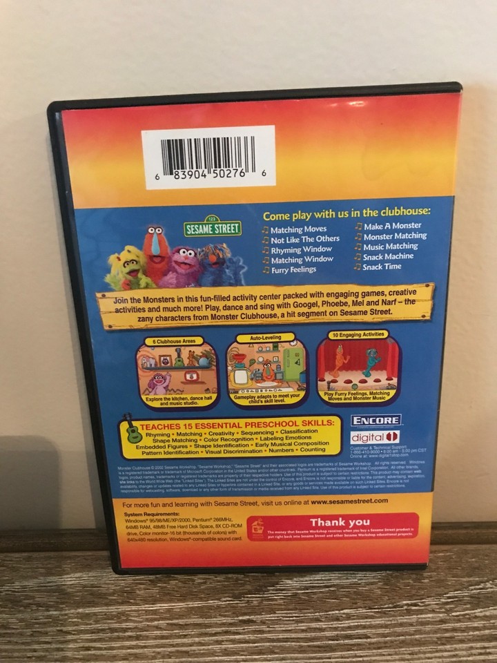 RARE HTF 2002 Sesame Street MONSTER CLUBHOUSE CD-ROM PC Computer Game ...