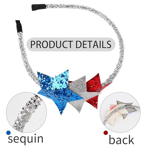 July 4 Headband for Women Star Design Blue Red Hair Bands USA Headpiece ...