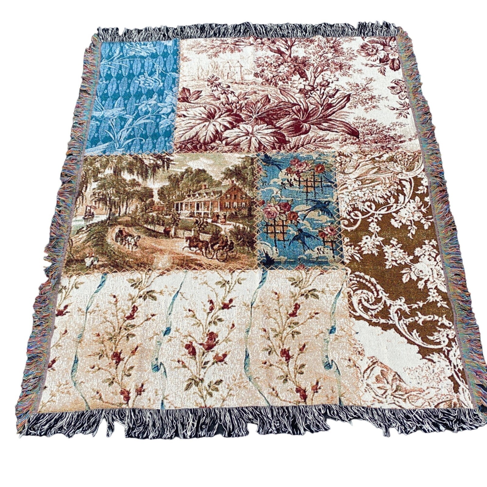 Colonial Patchwork Floral Wallpaper Collage Tapestry Afghan Throw | eBay