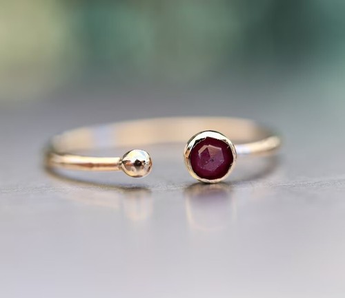 Simulated Red Ruby Open Adjustable Ring For Women's In Real 10K Yellow ...
