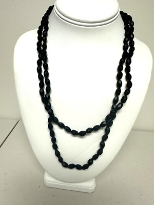 48" Antique Victorian Whitby Jet Black Mourning Necklace Matte Beads ...
