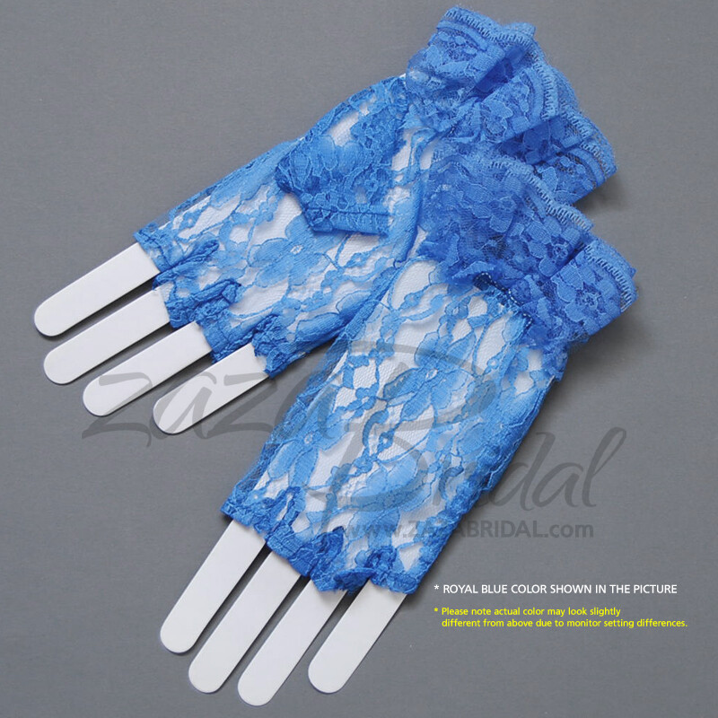 Flower Pattern Half Finger Lace Gloves w/ Ruffle Wrist Length 2BL ...