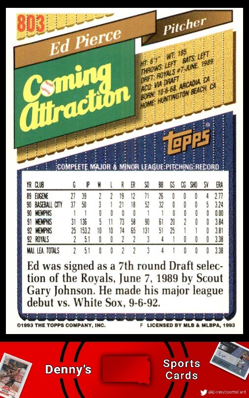 1993 Topps #803 Eddie Pierce Kansas City Royals Baseball Card | eBay