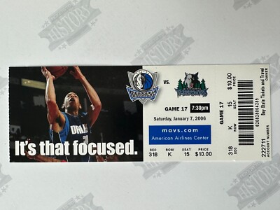 2006 Minnesota Timberwolves at Dallas Mavericks Ticket 1/7/06 Kevin ...