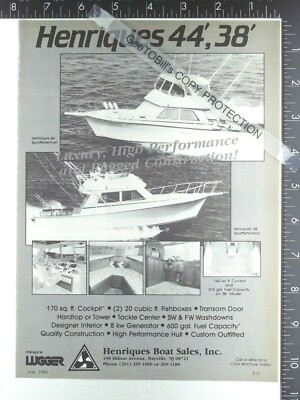 1988 ADVERTISING For Henriques Sales Bayville NJ 38 44 Sportfisherman ...