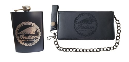Indian Motorcycle Genuine Leather Biker Wallet W Chain Stainless Steel ...