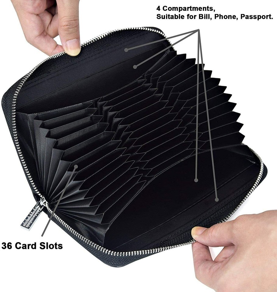 Men Women RFID Blk Leather 36 Slots Multi Credit Card Holder Large ...