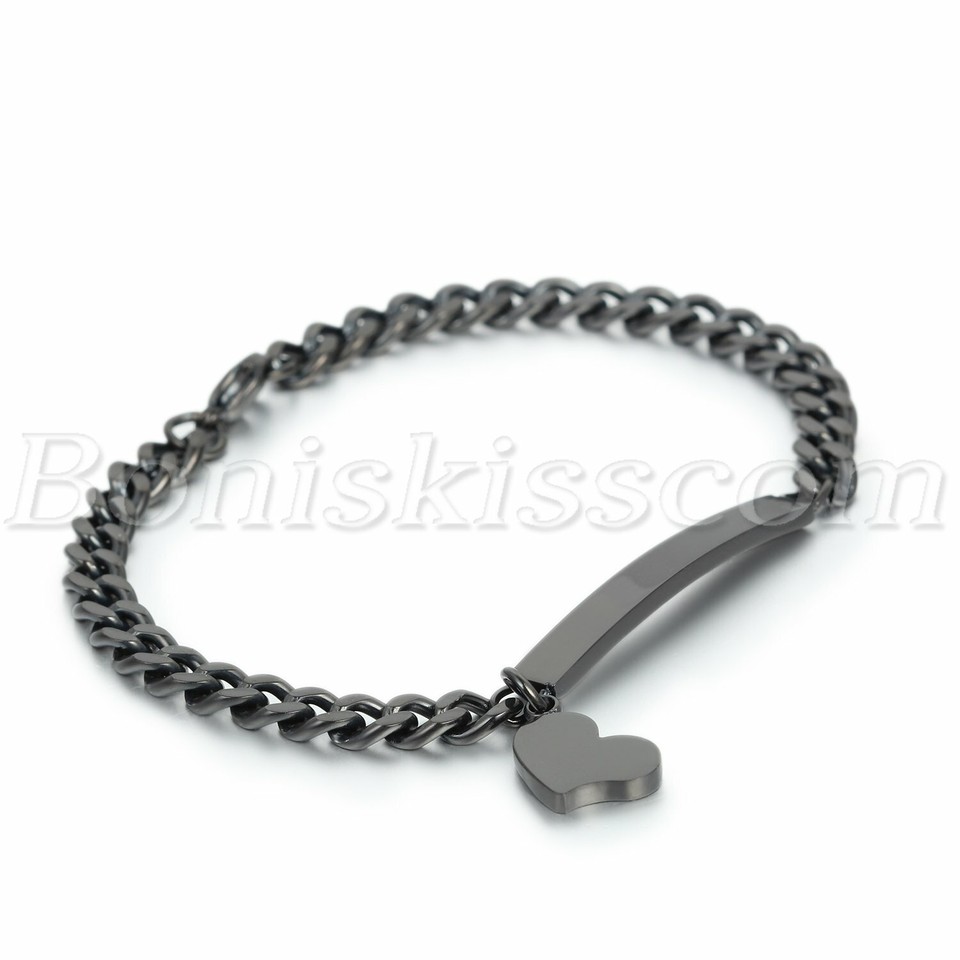Women's Polished Stainless Steel Love Heart Charm Bracelet Chain Bangle ...