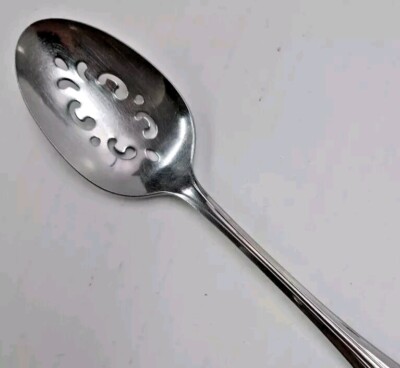 Oneida Pierced Serving Spoon Falkirk Stainless 8 1/2" Glossy Tradional ...