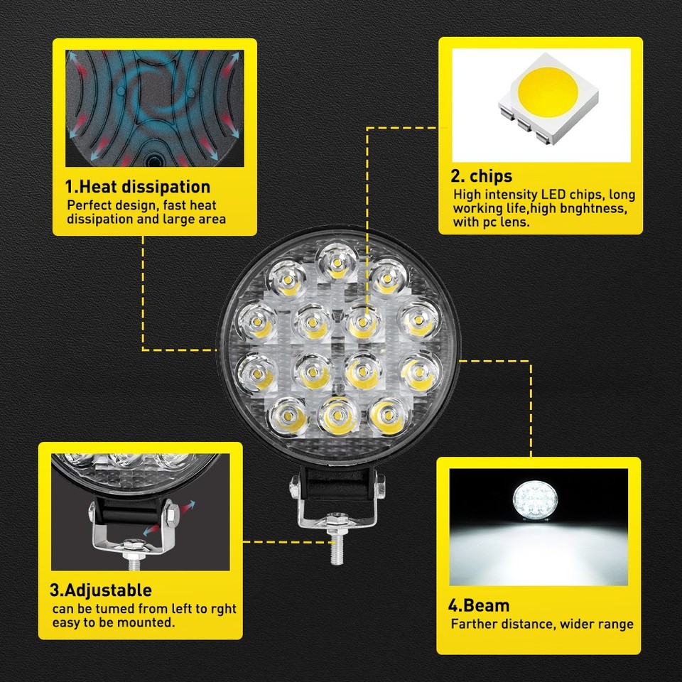 12V 24V LED Round Work Light Bar Spot Lights Driving Lamp Offroad Car ...