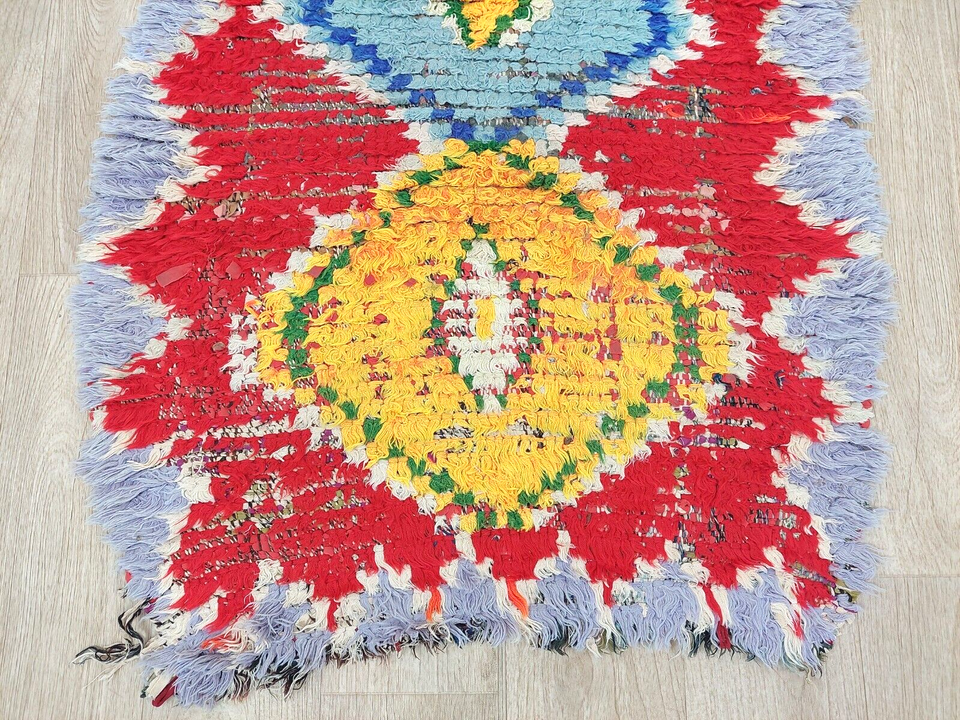 Vintage Moroccan Small Square Rug 2.6x2.6 Colorful Geometric Cotton Red ...