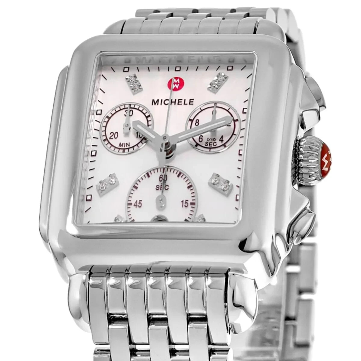 New Michele Deco Diamond Dial Chronograph Steel MWW06A000778 Ladies ...