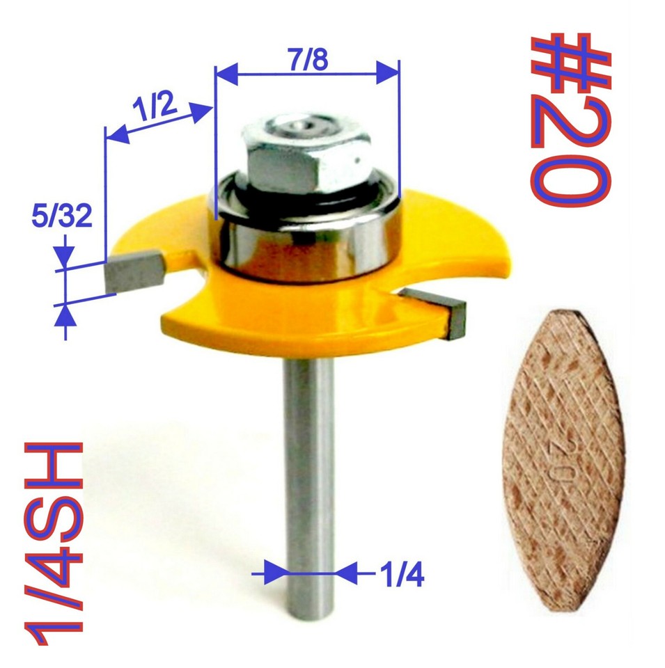 1 pc 1/4" SH Biscuit #20 Slotting 5/32"x1/2" Joint Assembly Router Bit ...