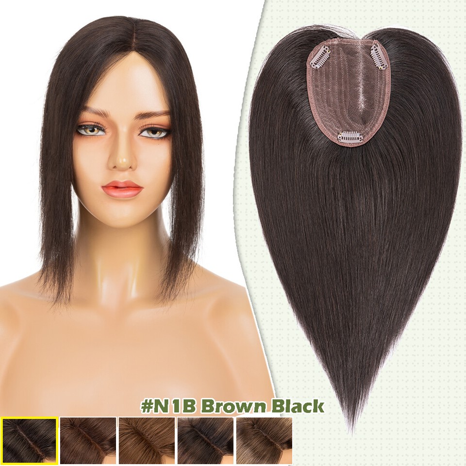 100% Real Human Hair Topper Wiglet Clip in Side Part One Piece Toupee ...