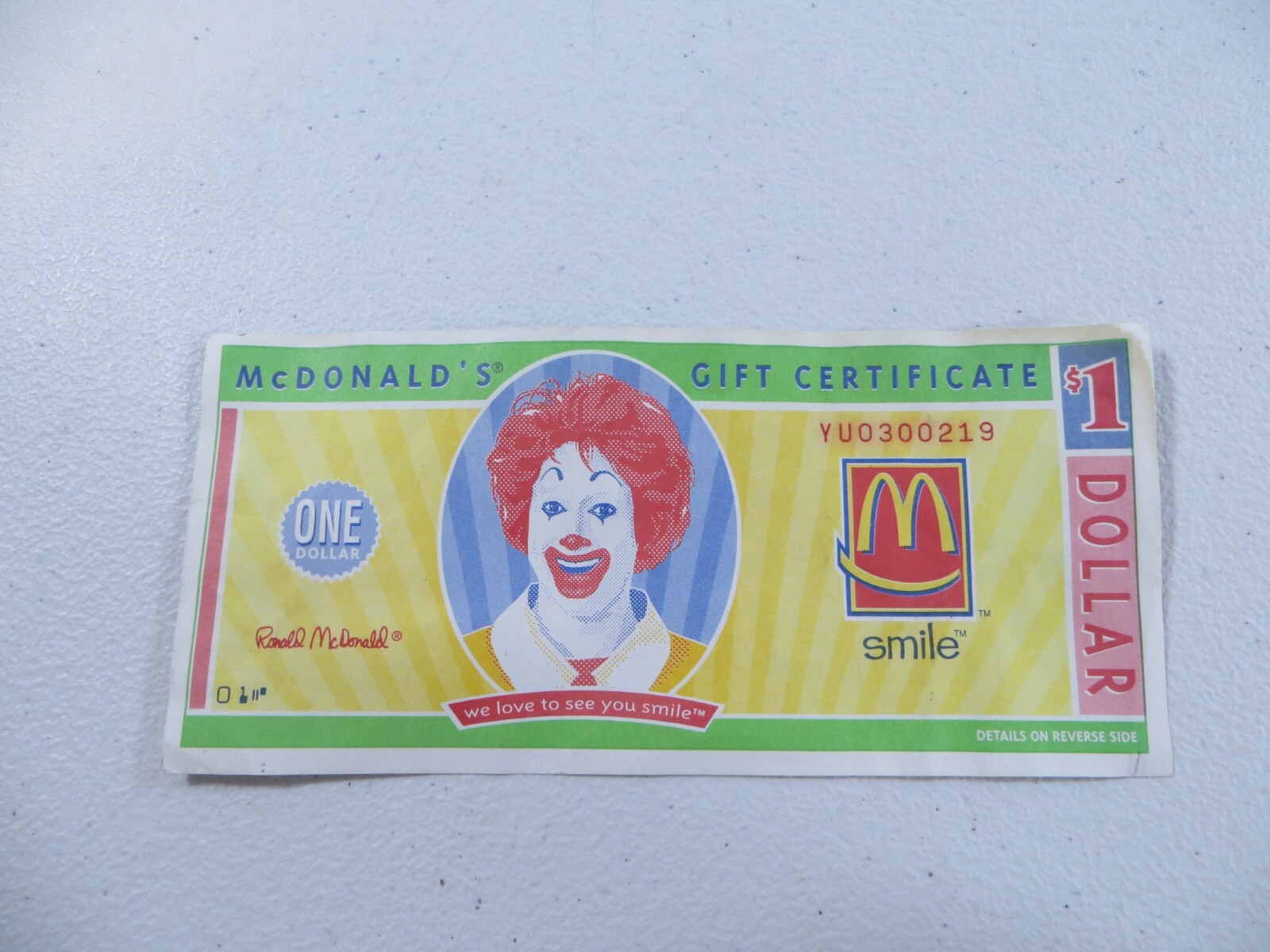 Vintage 2001 McDonald's McDollar $1 Gift Certificate | eBay