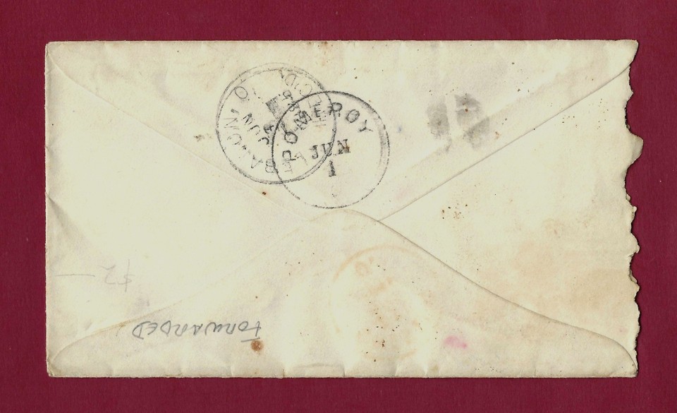Chester, Meigs Co, OH 1886 postmark on cover to Lebanon, FORWARDED to ...