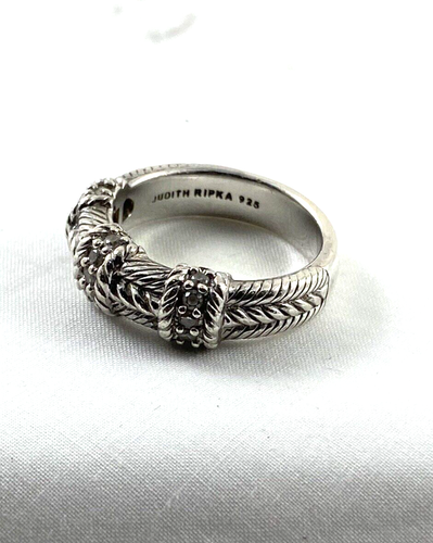 JUDITH RIPKA Sterling Silver Triple Station Diamonique Rope Band Ring ...