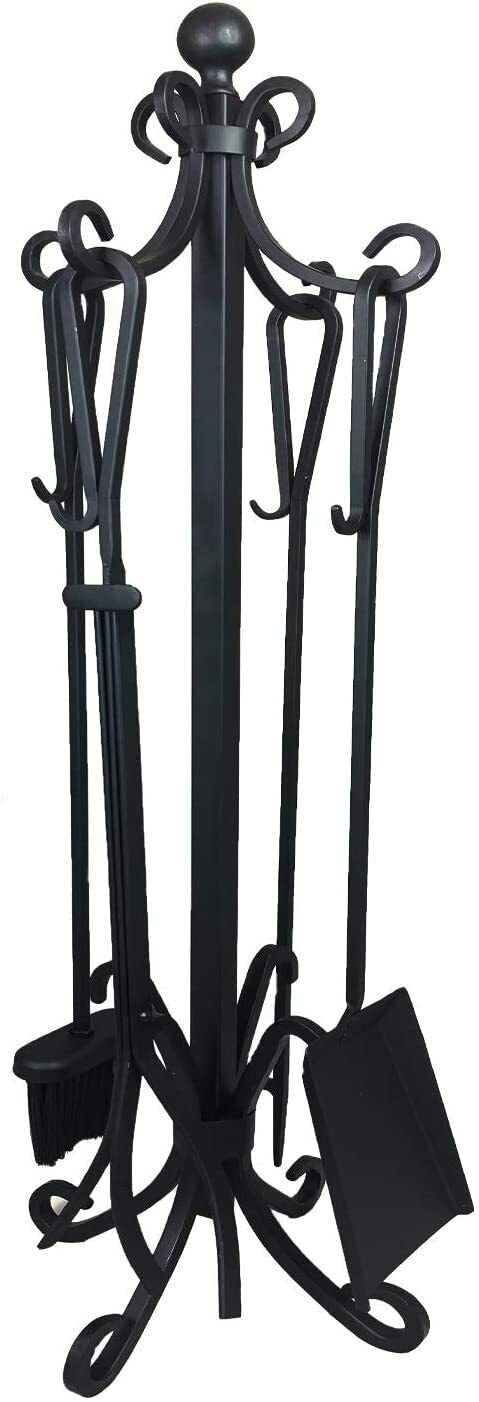 Cast Iron Fireplace Fire Pit Tool Set 5 Piece Toolset Poker Broom ...