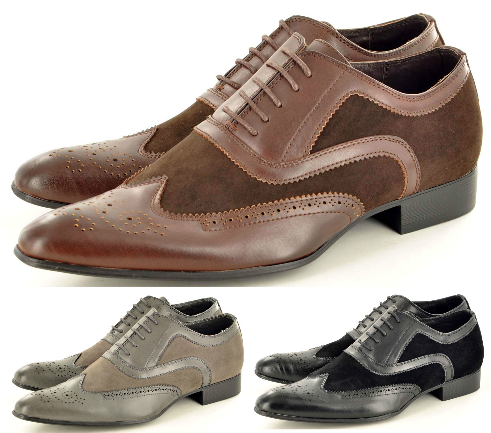 Men's Faux Suede Casual Formal Lace Up Winkle Pickers Brogues Shoes UK ...