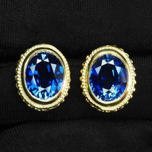 Luminous Royal Blue Sapphire 11.70Ct 925 Sterling Silver 24K Gold Stud ...