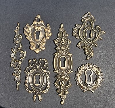 6 Various Antique Style Escutcheon Key Hole Covers Ornate 1-4" Solid ...